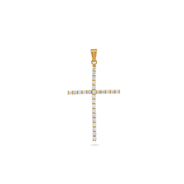 14K Large Round Diamond Cross Pendant - IceLink